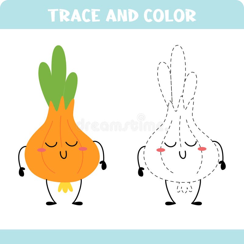 Trace onion and color it stock vector. Illustration of homework - 287585718