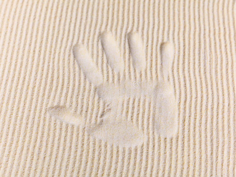 Trace from Palm on Sand Surface Stock Image - Image of tranquil, simple ...