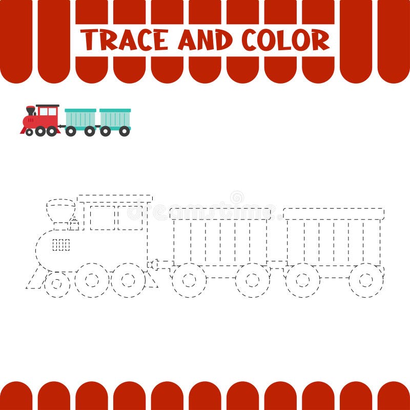 Trace Train. Tracing Educational Page for Kids Stock Vector ...