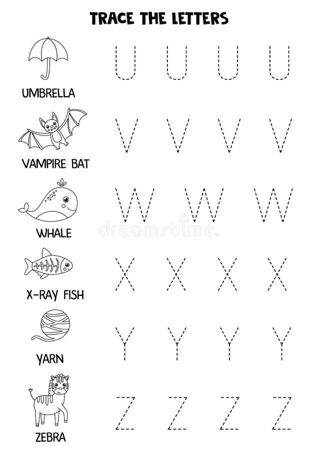 Learning Alphabet. Tracing Letters. Black and White Worksheet. Stock ...