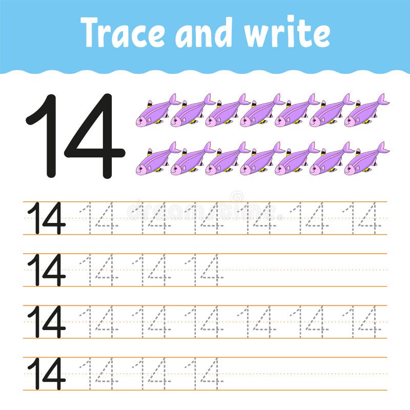Number 14. Trace and Write. Handwriting Practice. Learning Numbers for ... Number 14. Trace and Write. Handwriting Practice. Learning Numbers for ...