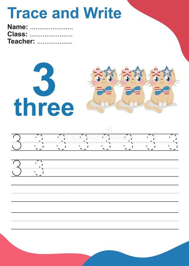 Trace and Write Number Worksheet for Children Stock Vector ...