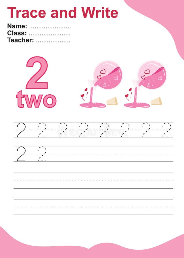 Number Two Tracing Practice Worksheet Two Love Potion Valentine Edition ...