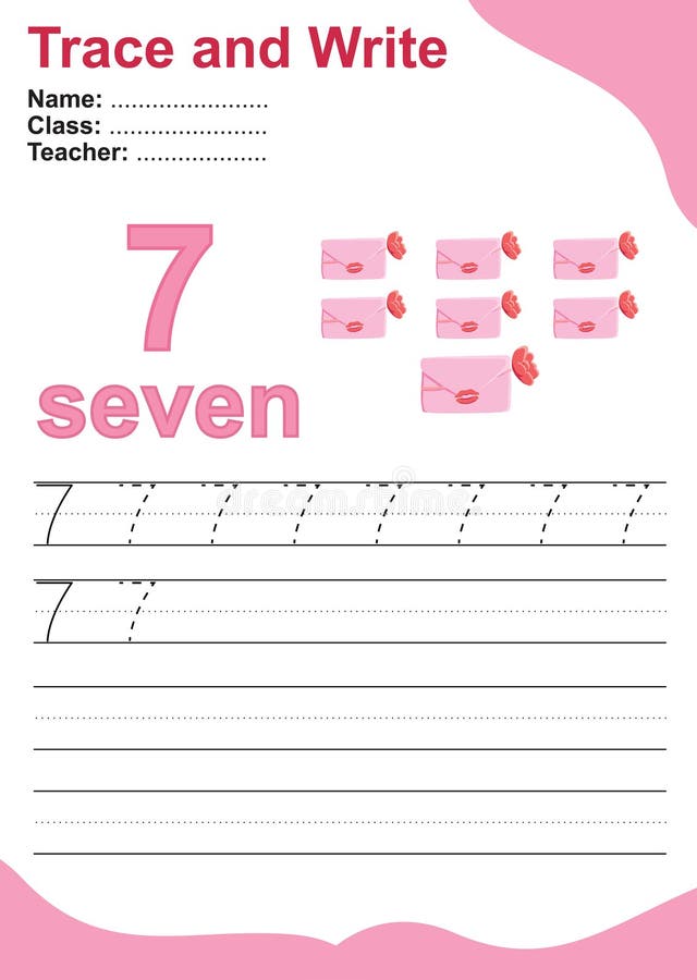 Number Seven Tracing Practice Worksheet Seven Love Letter Valentine ...