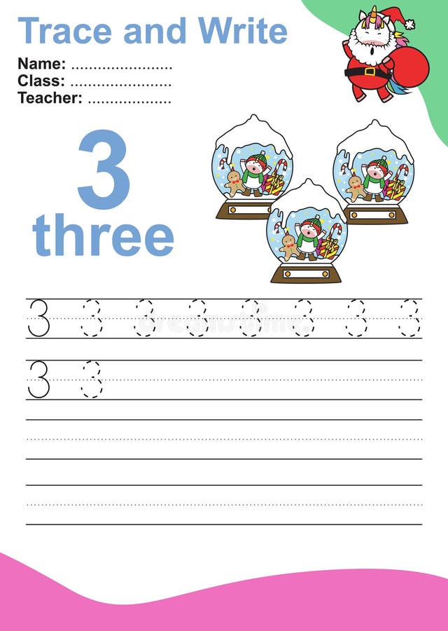 Trace and Write Number Worksheet for Children Stock Vector ...