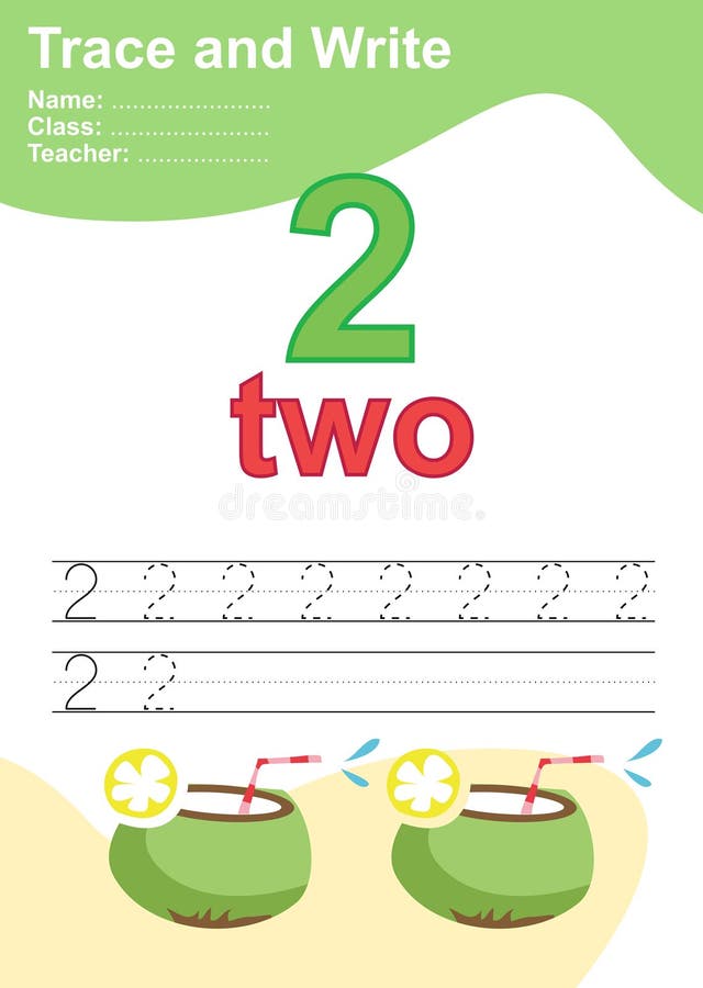 Trace Number Two (2) Worksheet for Kindergarten and Preschool Kids ...