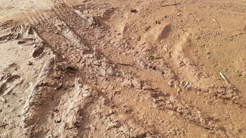 Traces of Cars Wheels on Brown Ground. Stock Image - Image of terrain ...