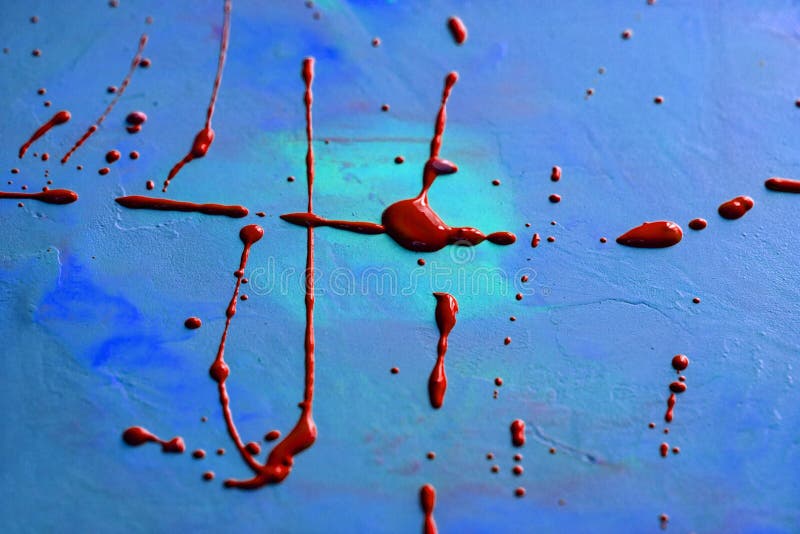 Traces of Killing, Drops of Blood on a Blue Background Stock Photo ...