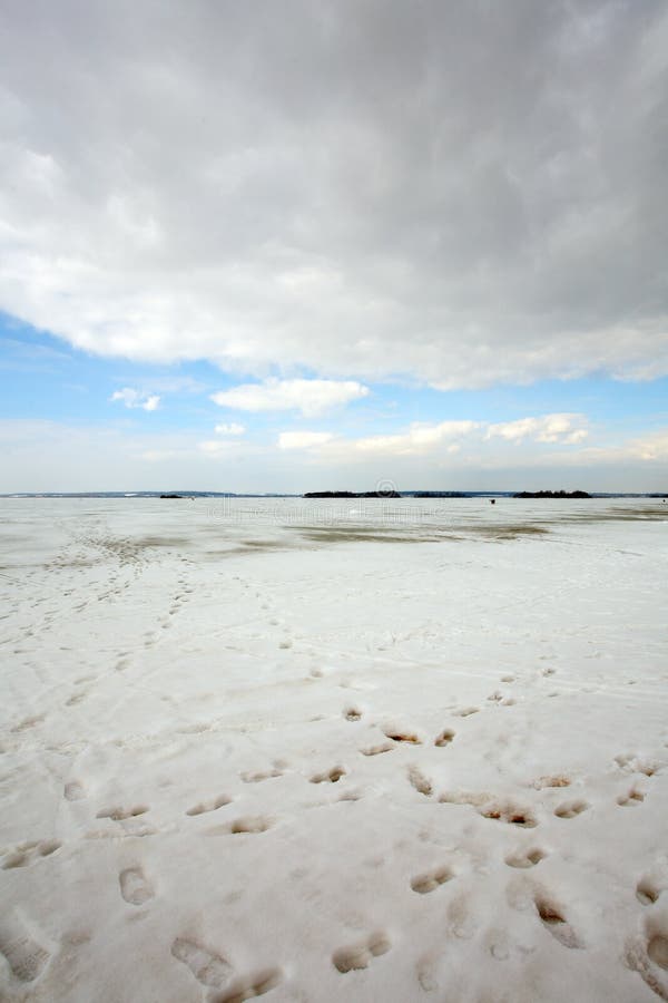 Traces on the Snow Field and Clouds Stock Photo - Image of beautiful ...