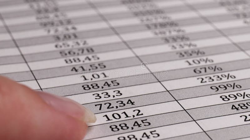 Tracing a Finger Over a Financial Table. Concept of Error Detection ...