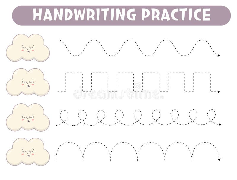Tracing Lines with Cute Cartoon Cloud. Handwriting Practice Stock ...