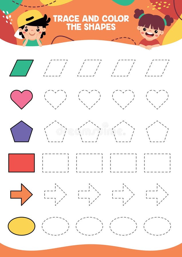 Tracing Lines Exercise Worksheet for Kids Stock Illustration ...