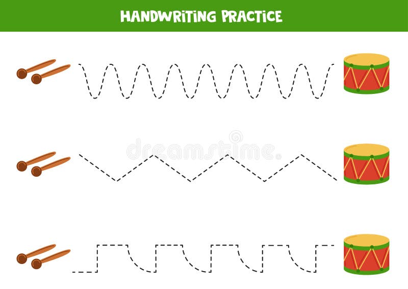 Tracing Lines for Kids. Cartoon Drums. Writing Practice Stock Vector ...