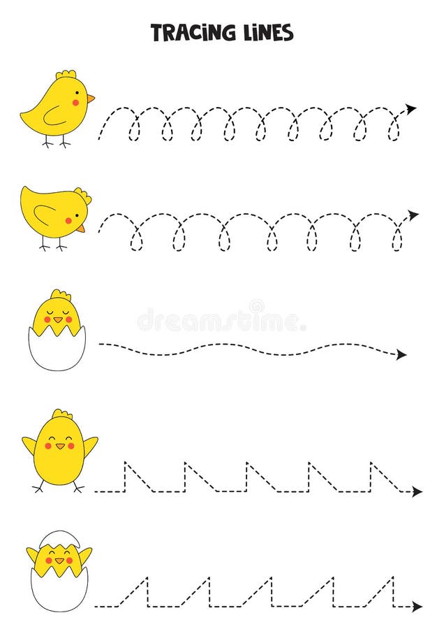 Tracing Lines with Cute Easter Chicks. Writing Practice. Stock Vector ...
