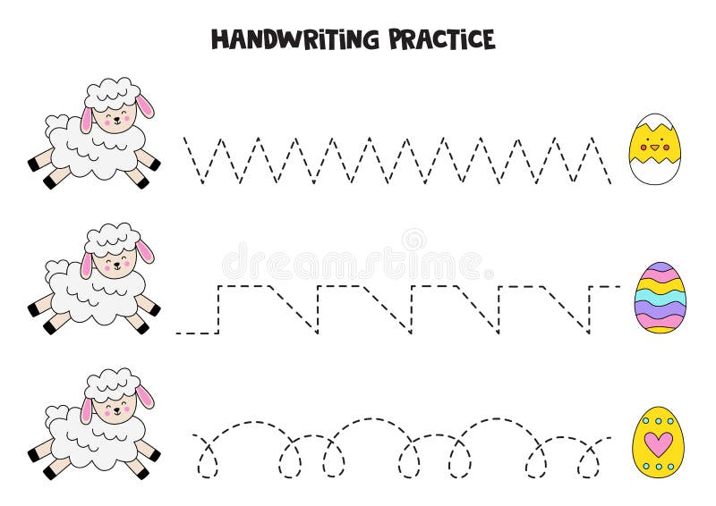 Tracing Lines with Cute Easter Sheep. Writing Practice. Stock Vector ...