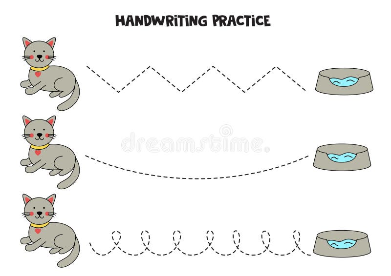 Tracing Lines for Kids. Cute Cat. Writing Practice. Stock Vector ...