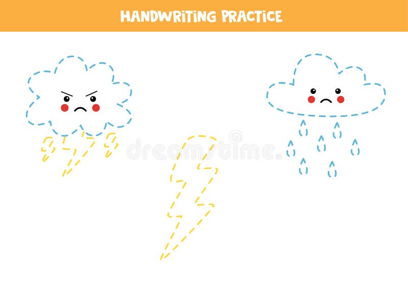 Tracing Lines for Kids. Cute Lightning and Clouds. Writing Practice ...