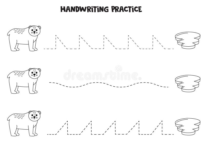 Tracing Lines for Kids. Cute Polar Bear and Ice Berg. Writing Practice ...