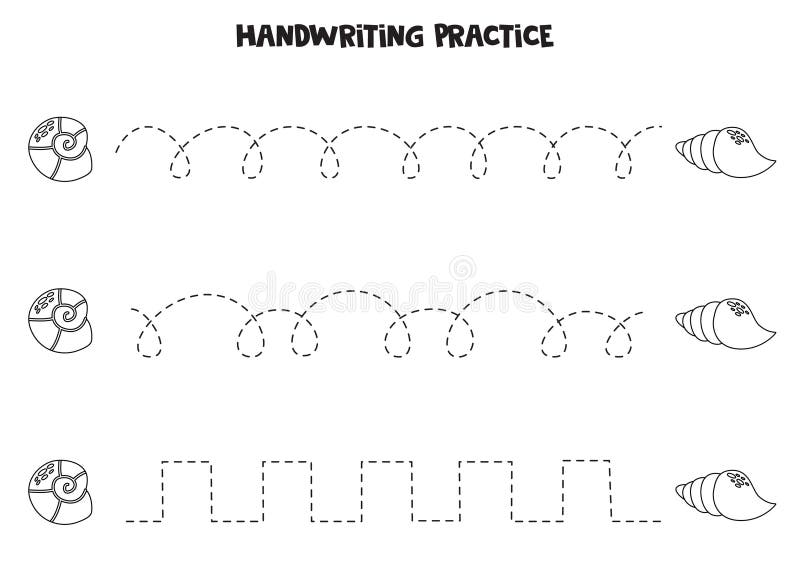 Tracing Lines for Kids. Cute Seashells. Writing Practice Stock Vector ...