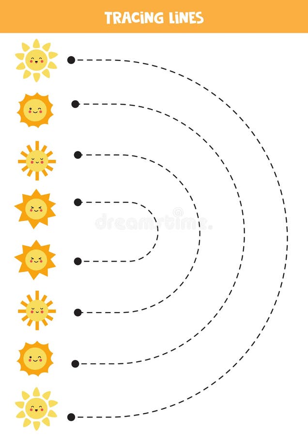 Tracing Lines for Kids. Cute Suns. Writing Practice. Stock Vector ...