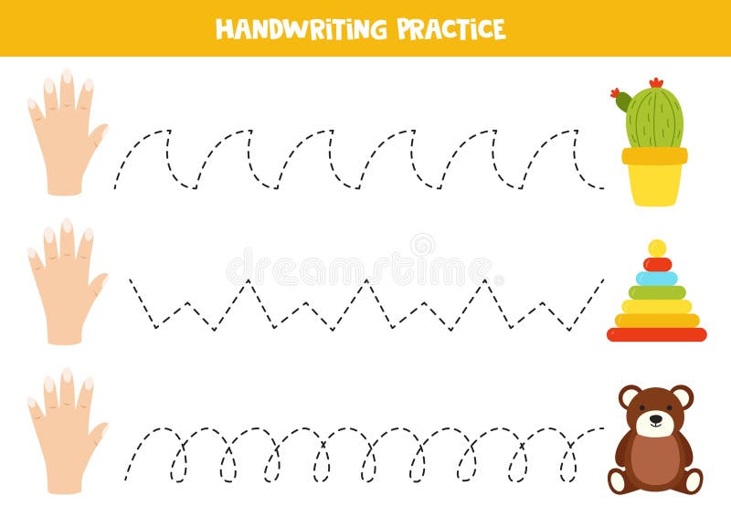 Tracing Lines for Kids. Hand and Objects, Sense of Touch. Handwriting ...