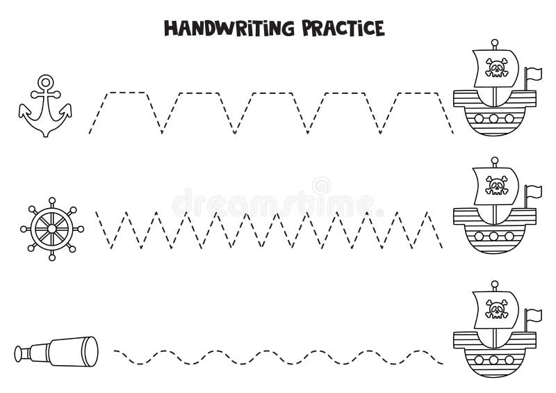 Tracing Lines for Kids. Pirate Elements. Writing Practice. Stock Vector ...