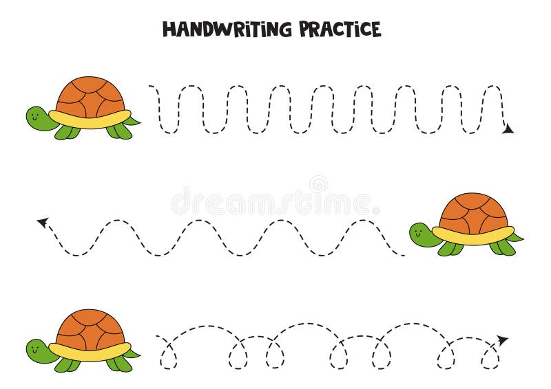 Tracing Lines for Kids. Cute Turtle. Writing Practice. Stock Vector ...