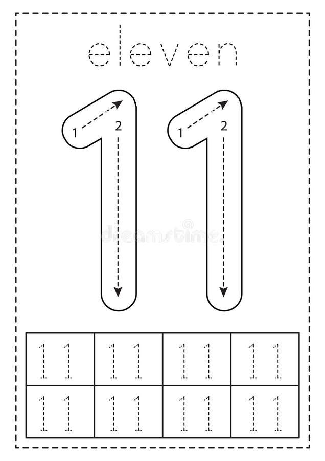Tracing Number Eleven. Preschool Worksheet. Black and White. Stock ... Tracing Number Eleven. Preschool Worksheet. Black and White. Stock ...