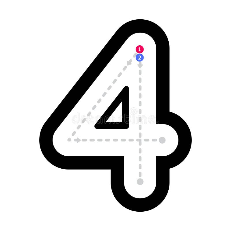 Tracing Number 4 Prewriting Dotted Line Math Worksheet Element for ...