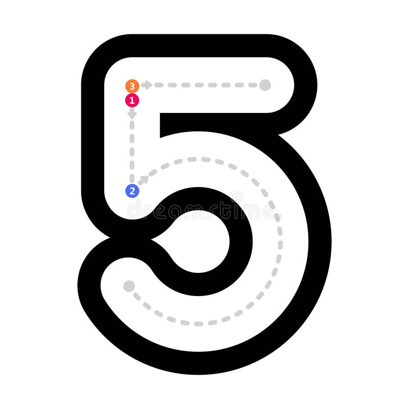 Tracing Number 5 Prewriting Dotted Line Math Worksheet Element for ...