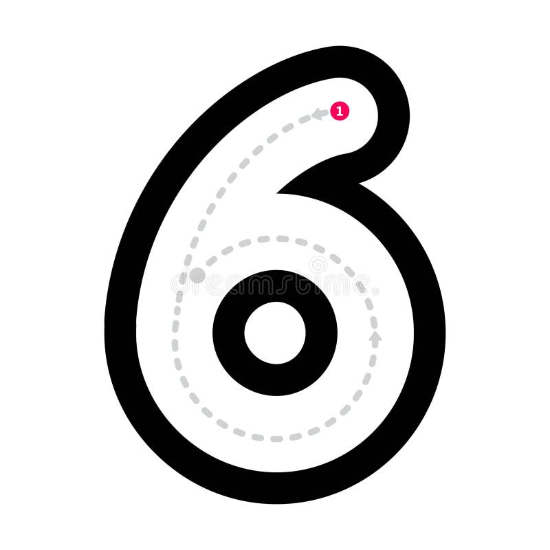 Tracing Number 6 Prewriting Dotted Line Math Worksheet Element for ...