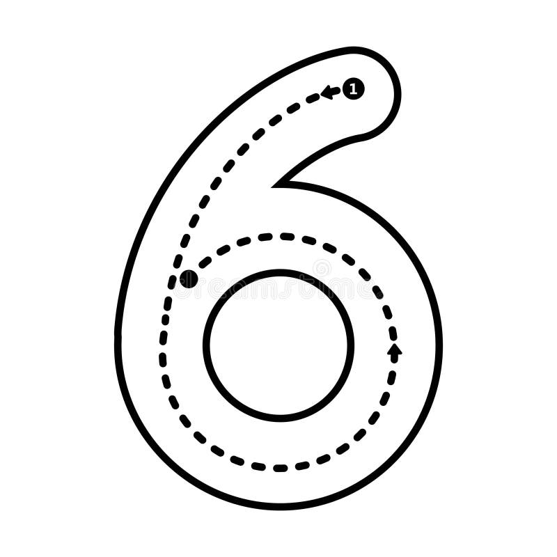 Tracing Number 6 Prewriting Dotted Line Math Worksheet Element for ...