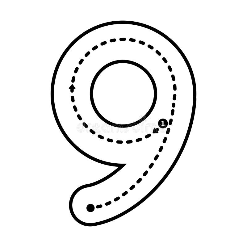 Tracing Number 9 Prewriting Dotted Line Math Worksheet Element for ...