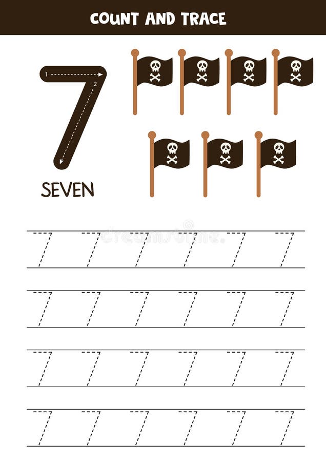 Tracing Numbers Worksheet with Cute Insects. Trace Number 7 Stock ...