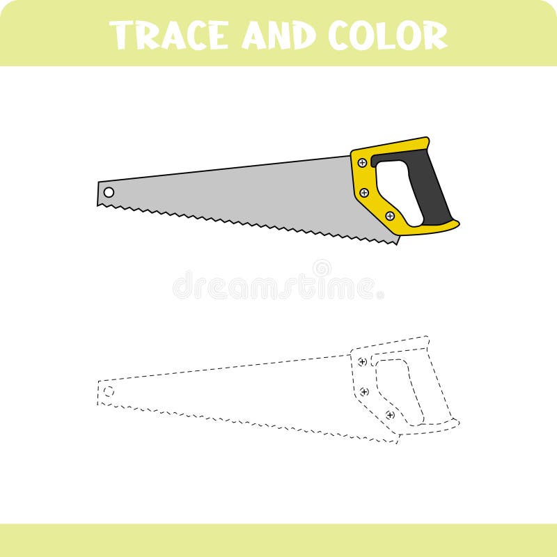 Tracing Objects. Trace and Color Saw Stock Vector - Illustration of ...