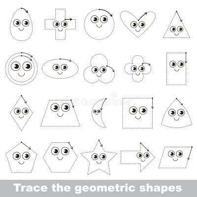 Tracing Tutorial for Kids To Learn Geometric Shapes. Stock Vector ...