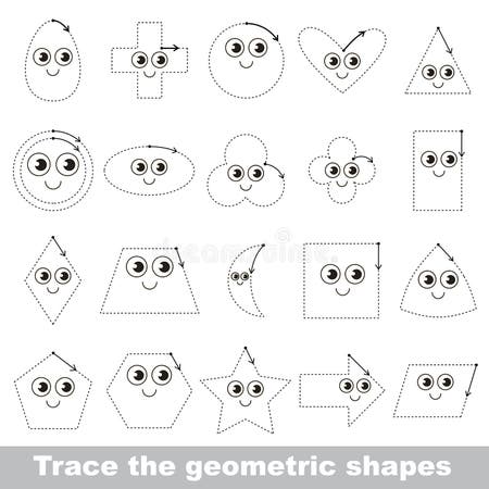 Tracing Tutorial for Kids To Learn Geometric Shapes. Stock Vector ...