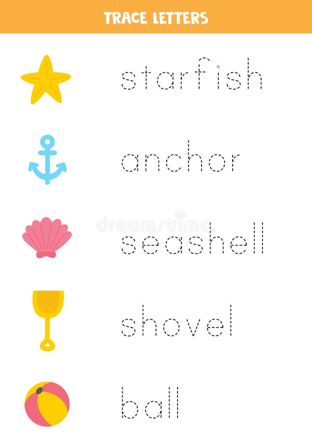 Tracing Words of Summer Elements. Writing Practice. Stock Vector ...