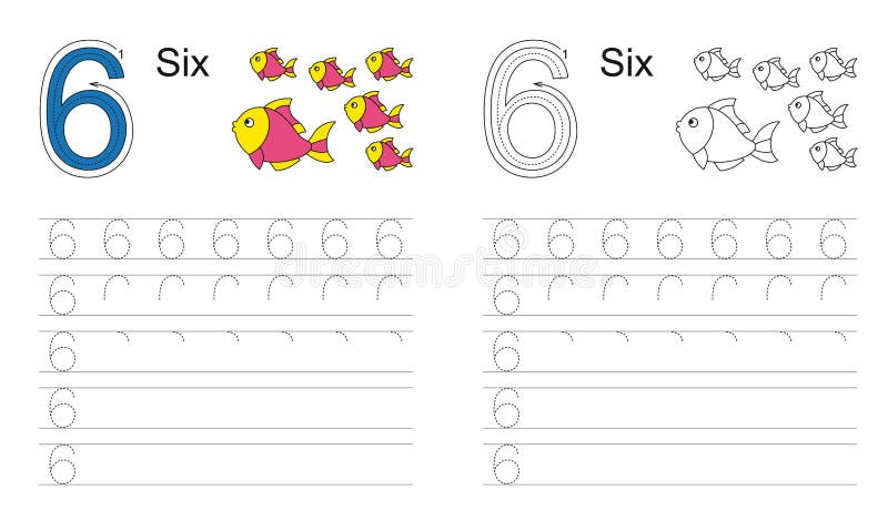 Tracing Worksheet for Figure Six Stock Vector - Illustration of graphic ...