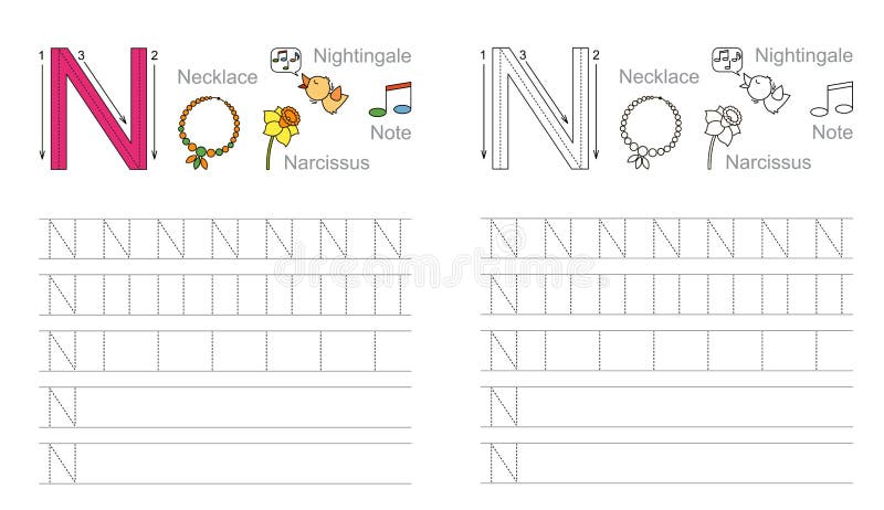 Tracing Worksheet for Letter N Stock Vector - Illustration of print ...