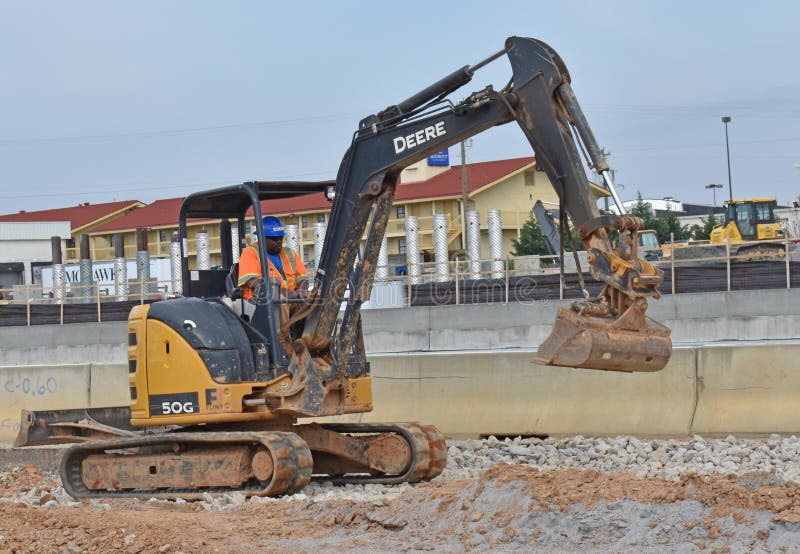 Track Hoe Works on Highway Construction Site Editorial Photography ...