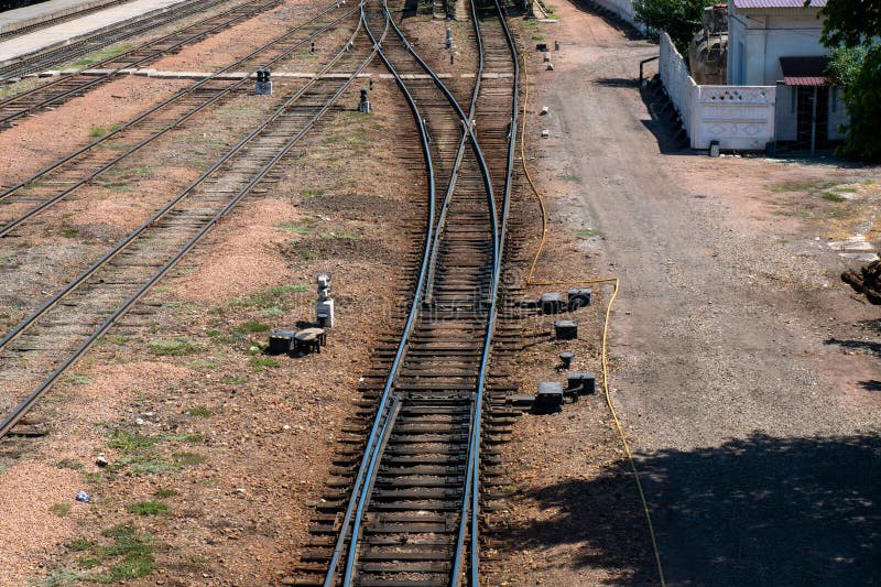Track Layout Features Converging Rails, Switch Mechanisms, Signal Posts ...