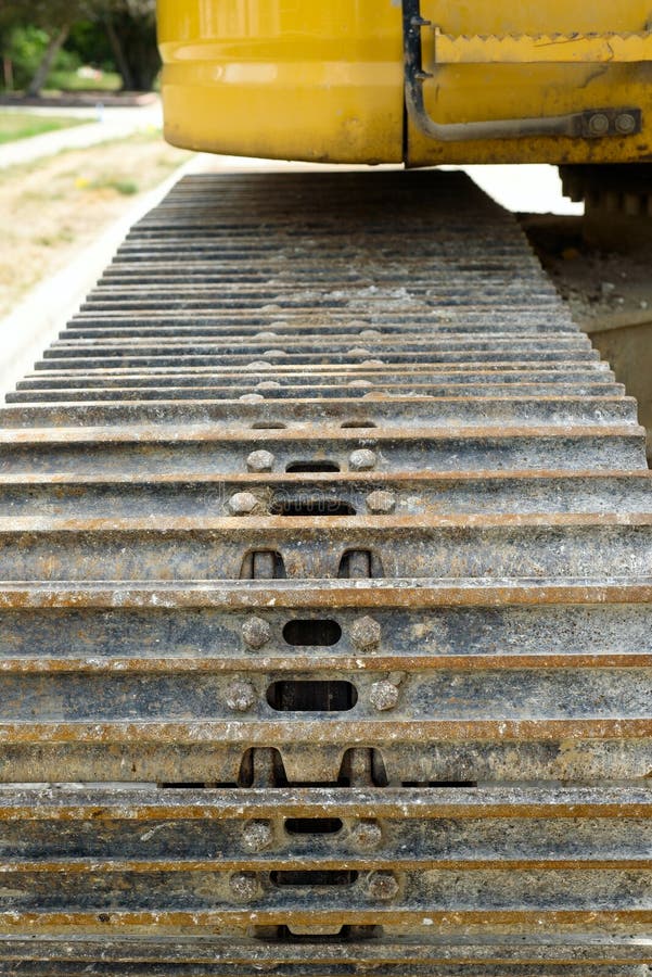 Track Pad Closeup on a Roadwork Excavator Stock Image - Image of large ...