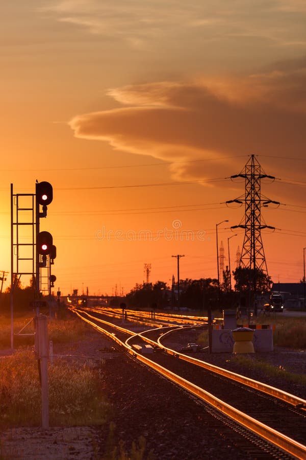 Track and Power Lines at Sunset Stock Image - Image of rails, rural ...