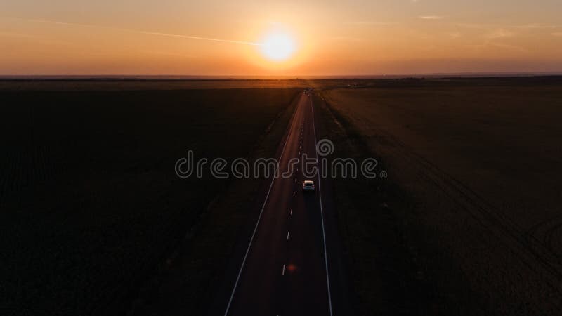 The Track in the Rays of Sunset Taken from a Drone Stock Image - Image ...