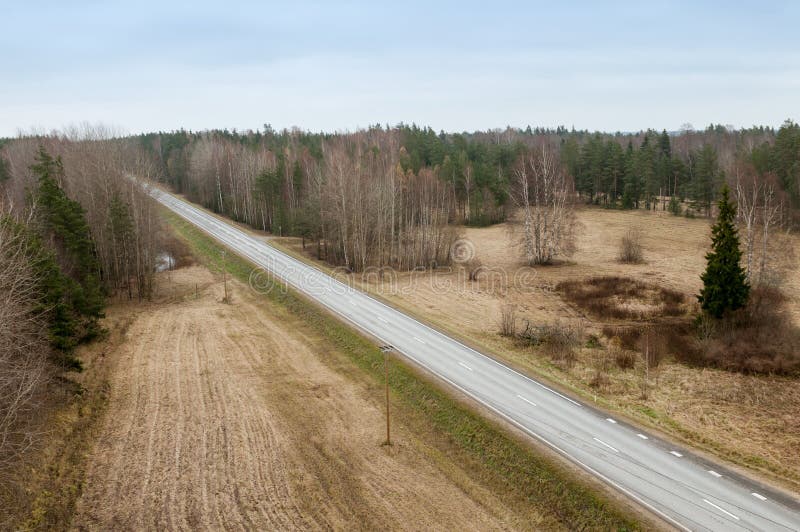 The Track Runs Along the Forest Belt. Stock Image - Image of path ...