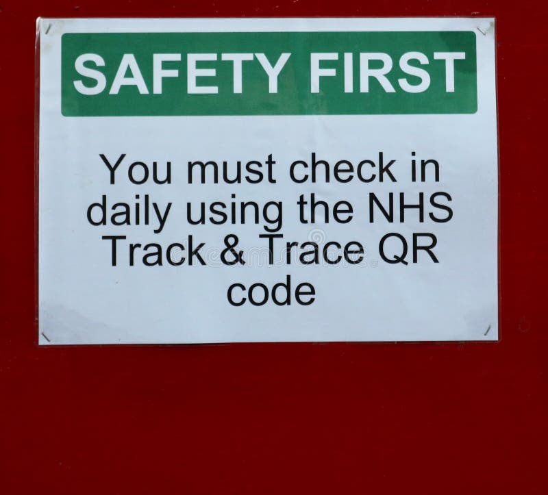Track and Trace Warning Notice Advising Check in Using QR Code Stock ...