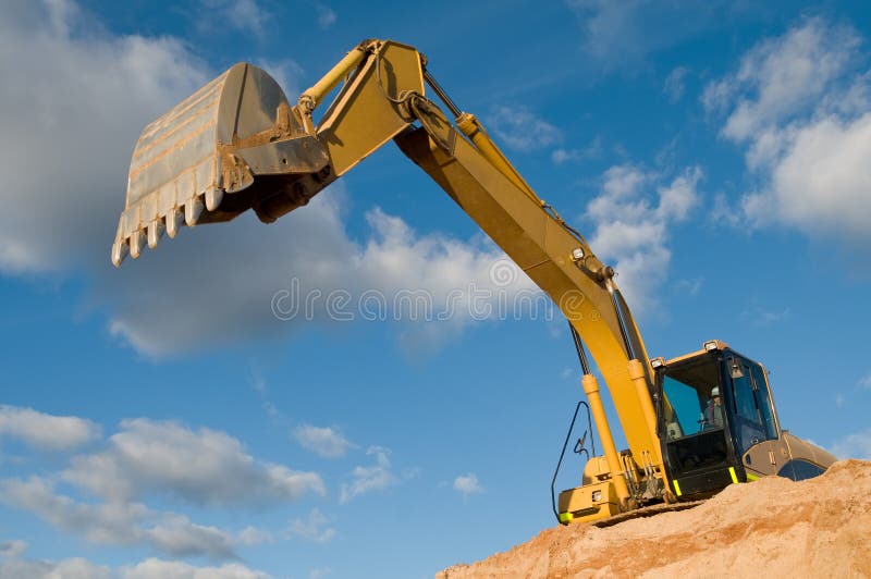 Track-type Loader Excavator at Sand Stock Image - Image of scoop ...