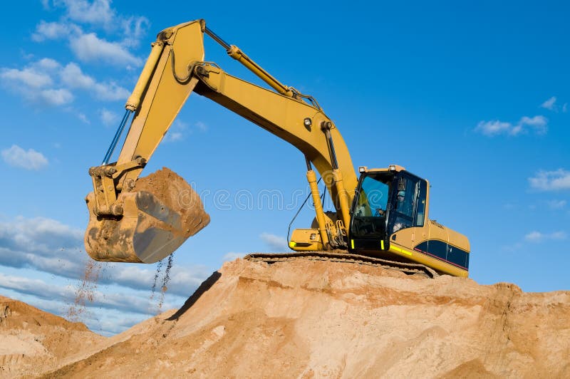Track-type Loader Excavator at Sand Stock Photo - Image of bulldozer ...