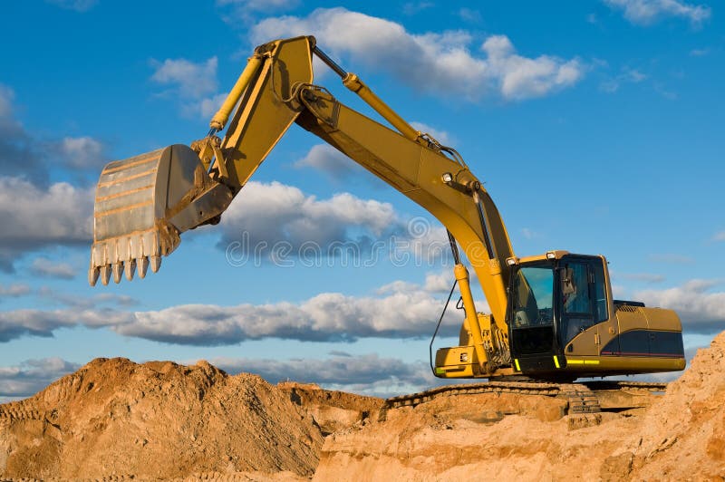 Track-type Loader Excavator at Sand Stock Image - Image of excavator ...